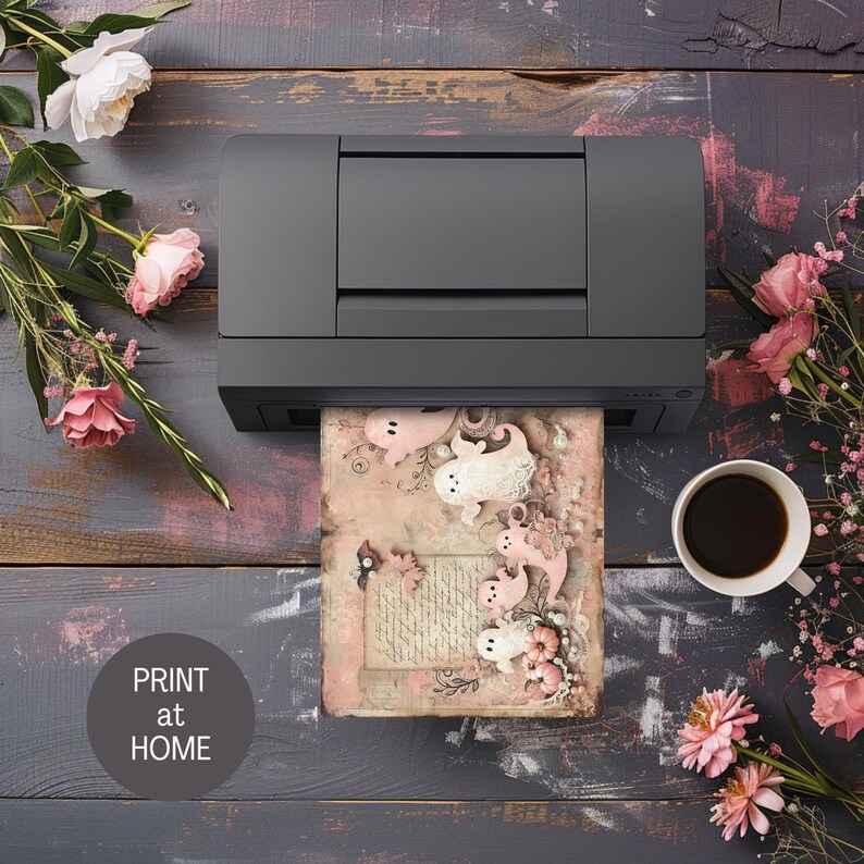 Dreamy Pastel Pink Ghosts Pages 6 Digital Scrapbook Papers 11 X 8.5 Art Printable Halloween ...