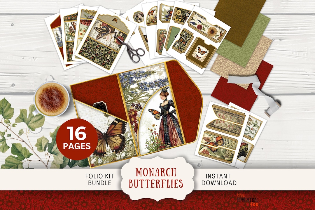 Monarch Butterfly Junk Journal Folio Kit 16 Digital Mix and Match Pages ...