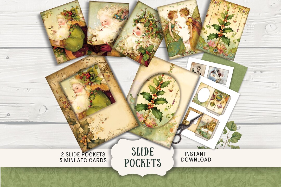 Storybook Christmas Slide Pockets Junk Journal Printable, Vintage ...