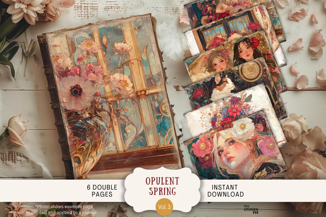 Opulent Spring Junk Journal Pages 6 Digital Scrapbook Papers 11 X 8.5" Printable Vintage ...