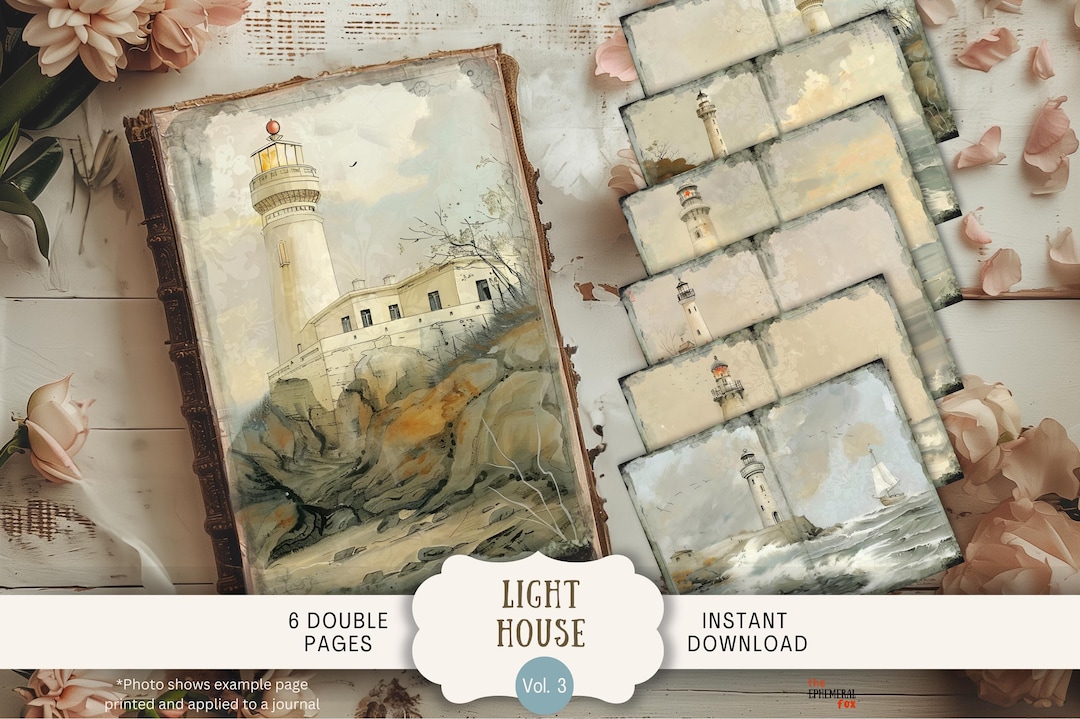 Dreamy Lighthouse Junk Journal Pages 6 Digital Scrapbook Pages 11 X 8.5 ...