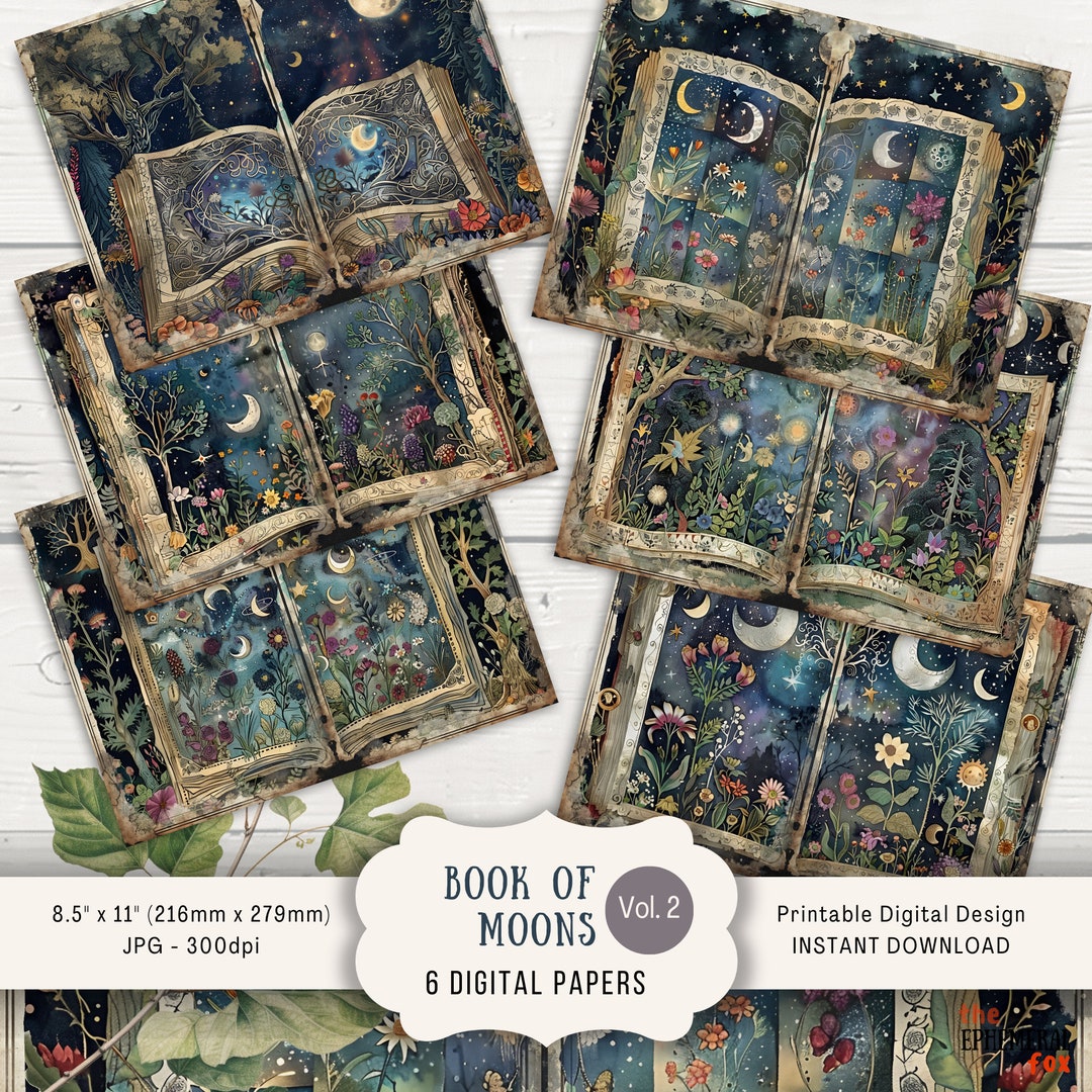 Book of Moons Junk Journal Pages 11 X 8.5" Printable Journal Ephemera ...