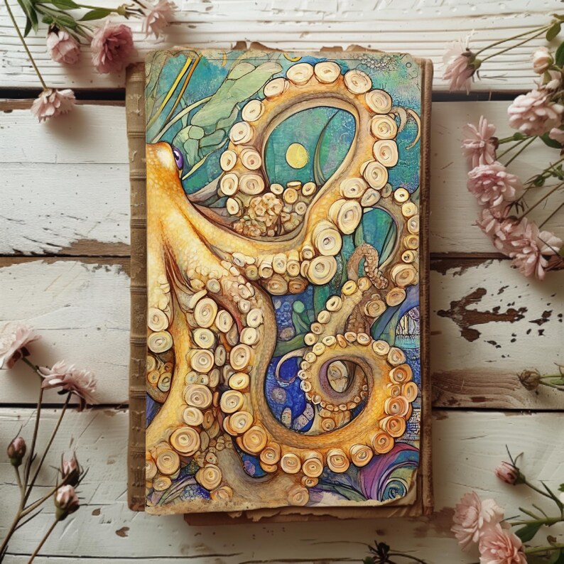 Octopus Junk Journal Pages 6 Digital Scrapbook Paper 11 X 8.5 Art ...