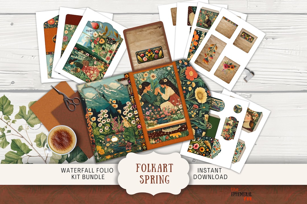 Folkart Waterfall Junk Journal Folio Kit Digital Mix & Match Base ...