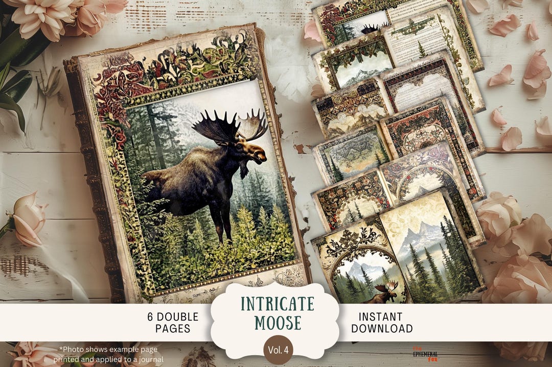 Vintage Moose Junk Journal Pages 6 Digital Scrapbook Papers 11 X 8.5 ...