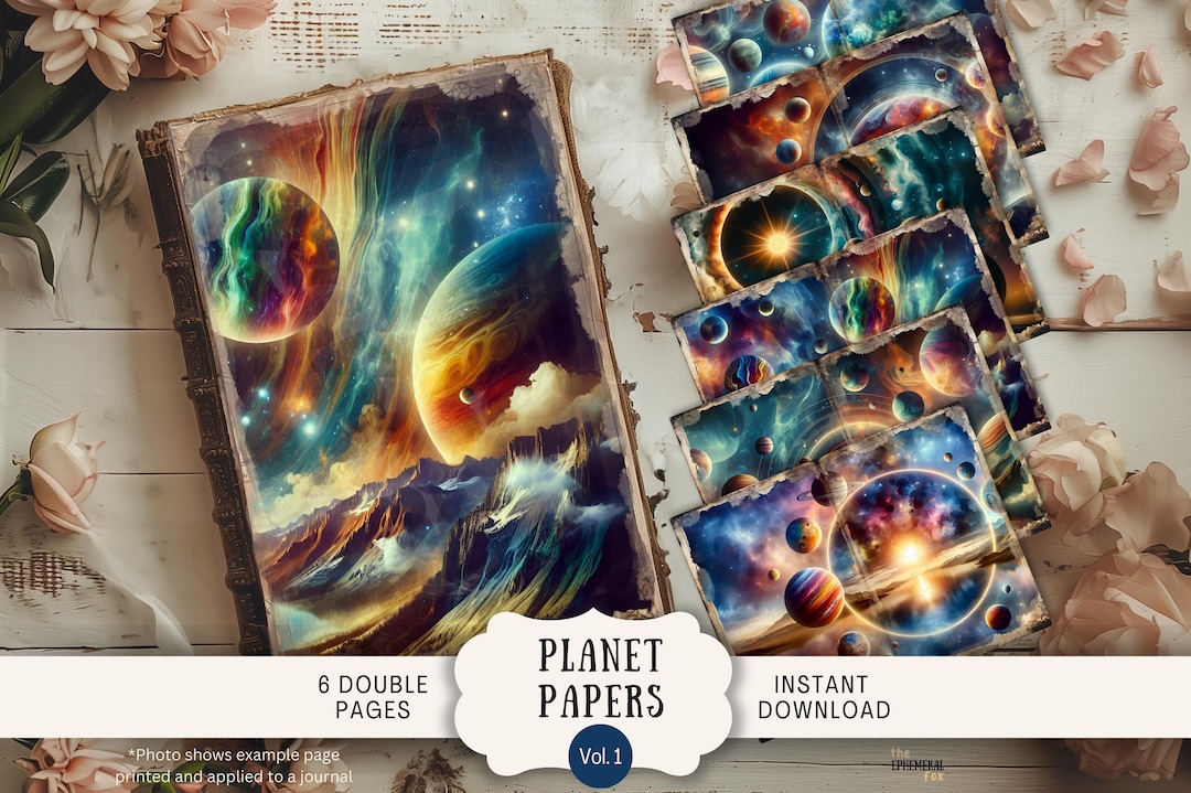 Planets Junk Journal Pages 6 Digital Scrapbook Papers 11 X 8.5" Art ...