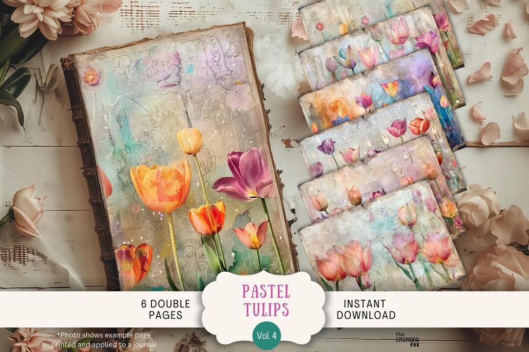 Vintage Tulip Junk Journal Pages, US Letter Digital Download Floral ...