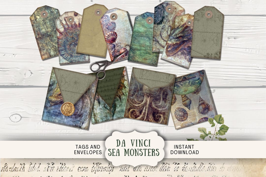 Sea Monster Junk Journal Ephemera Tags and Envelopes 4 Digital ...