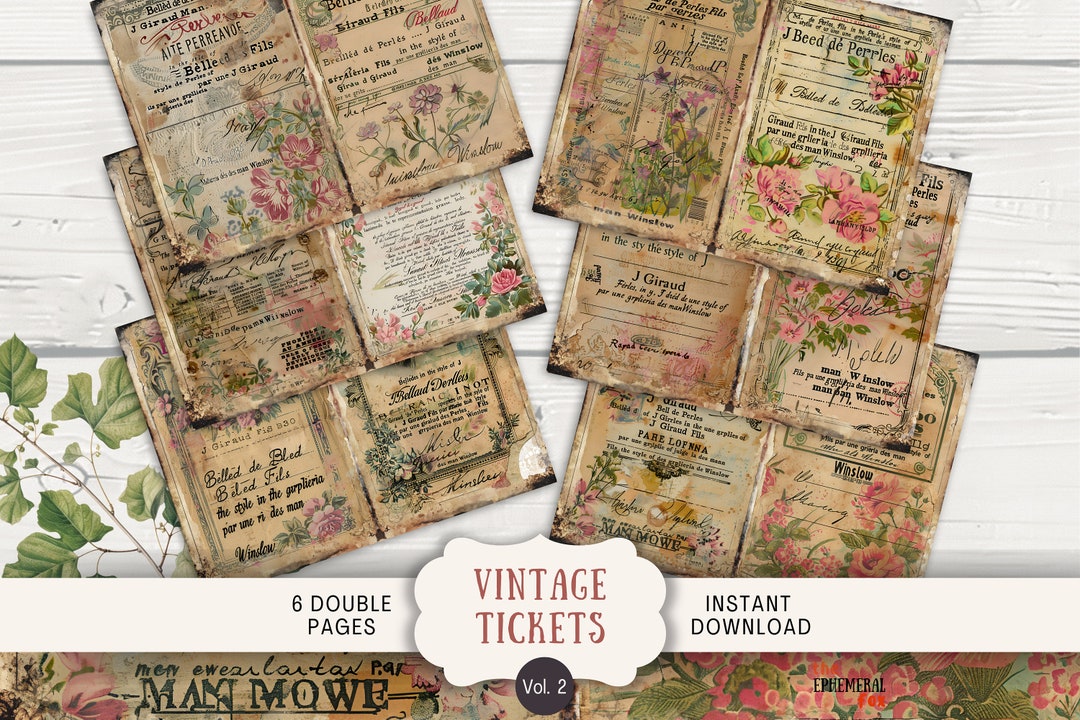 La Perle French Spring Ticket Junk Journal Pages, 6 Digital Scrapbook ...