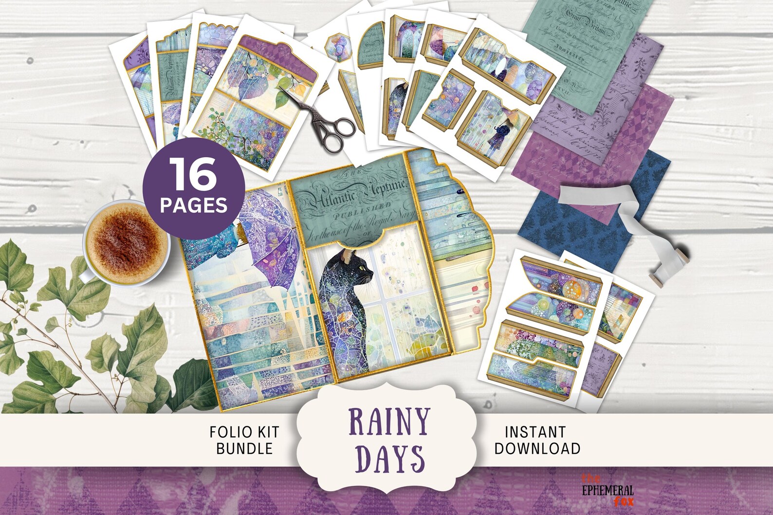 Rainy Day BUNDLE Junk Journal Kit Printable Papers Tags Tickets ...