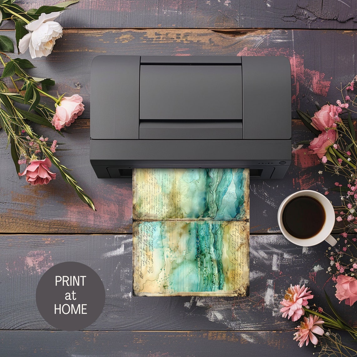 Watercolor Waves Junk Journal Pages, 6 Digital Scrapbook Pages, 11 X 8. ...