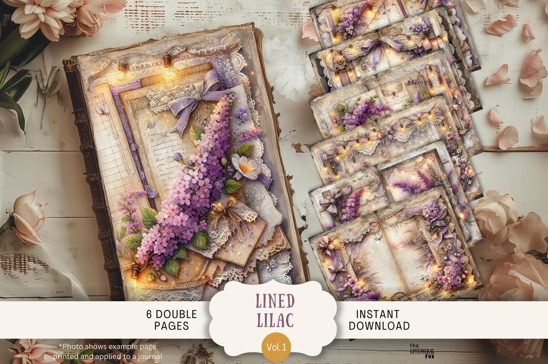 Lined Lilac Junk Journal Pages 6 Digital Paper 11 X 8.5" Art Printable ...