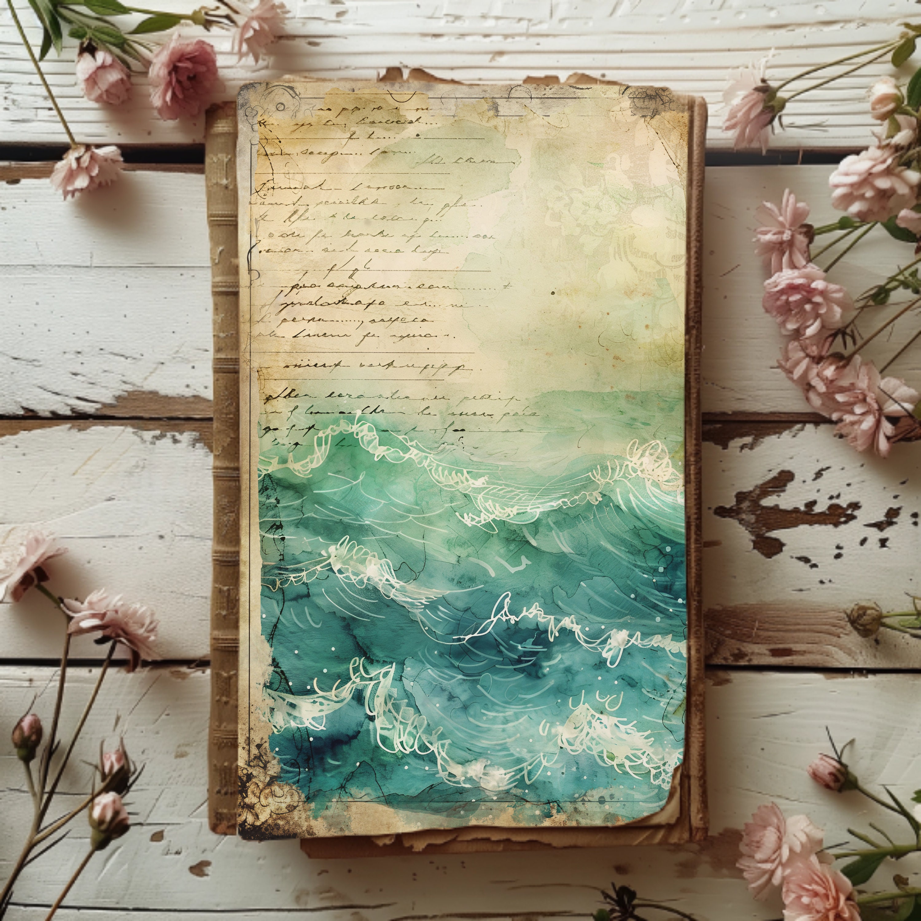 Watercolor Waves Junk Journal Pages, 6 Digital Scrapbook Paper 11 X 8.5 ...