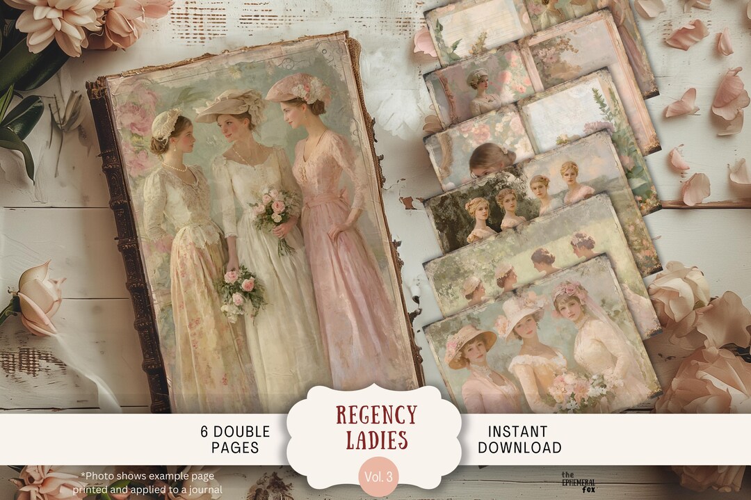 Regency Era Junk Journal Pages 6 Digital Scrapbook Papers 11 X 8.5" Art ...