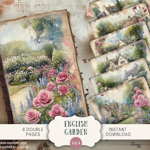 Watercolor English Garden Junk Journal Pages 6 Digital Scrapbook Papers ...