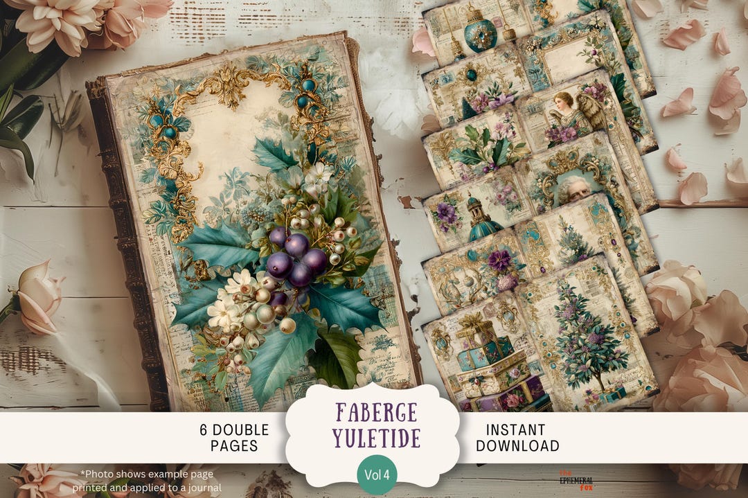 Faberge Yule Junk Journal Pages 6 Digital Scrapbook Papers Printable ...
