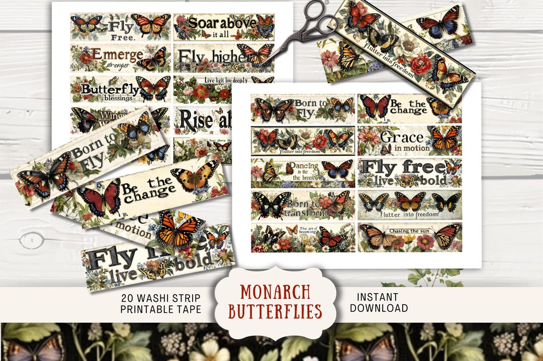 Monarch Butterfly Word Labels Junk Journal Printable US Letter, Digital ...