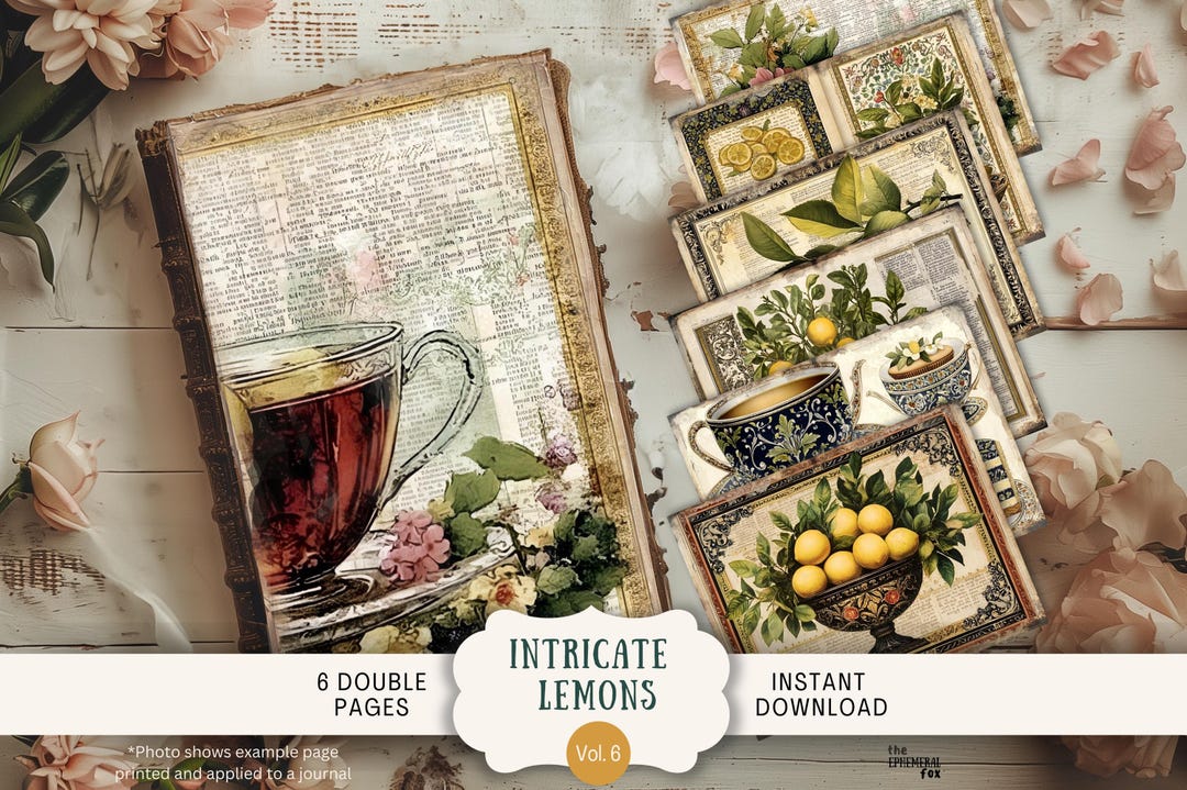 Vintage Lemons Junk Journal Pages 6 Digital Scrapbook Papers Printable ...