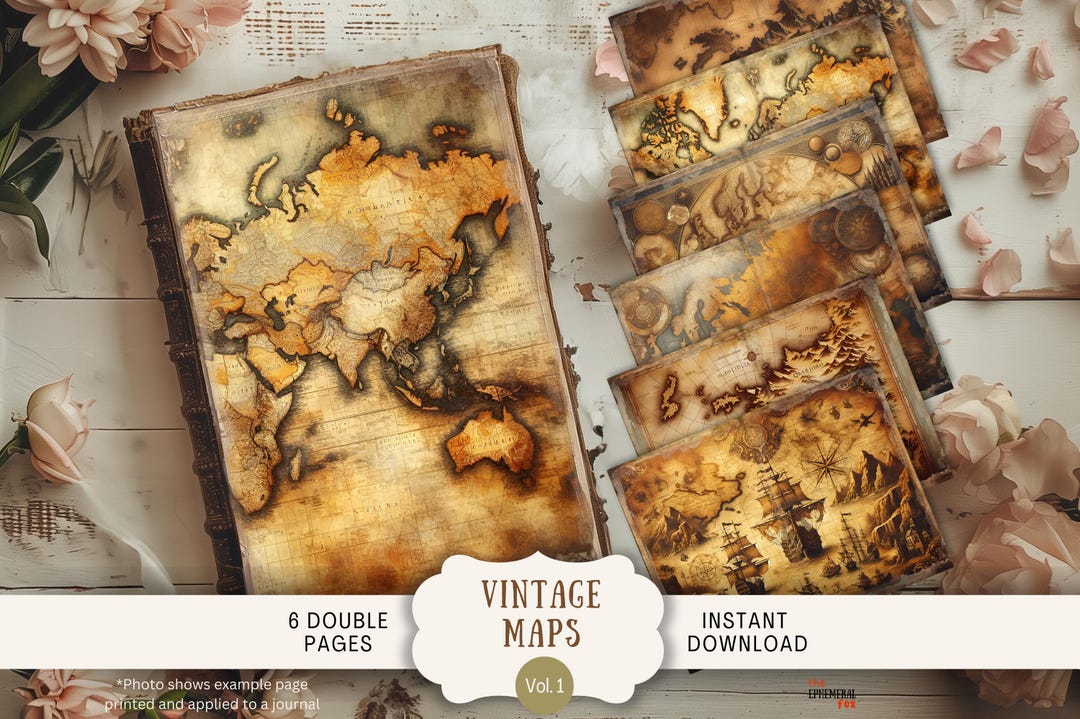 Old Antique Map Junk Journal Pages 6 Digital Scrapbook Paper 11 X 8.5 ...
