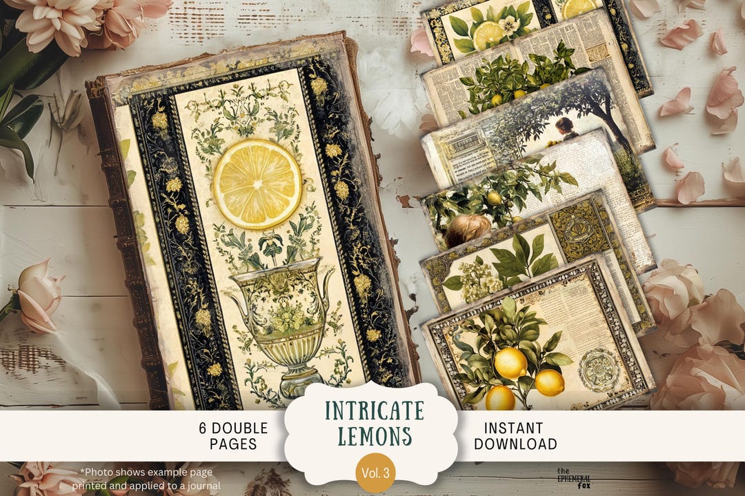 Vintage Lemons Junk Journal Pages 6 Digital Scrapbook Papers Printable ...