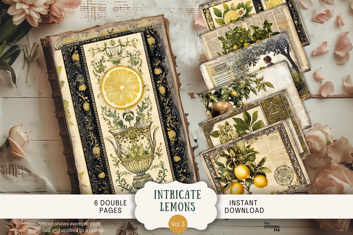 Vintage Lemons Junk Journal Pages 6 Digital Scrapbook Papers Printable ...