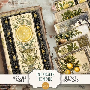Vintage Lemons Junk Journal Pages 6 Digital Scrapbook Papers Printable ...