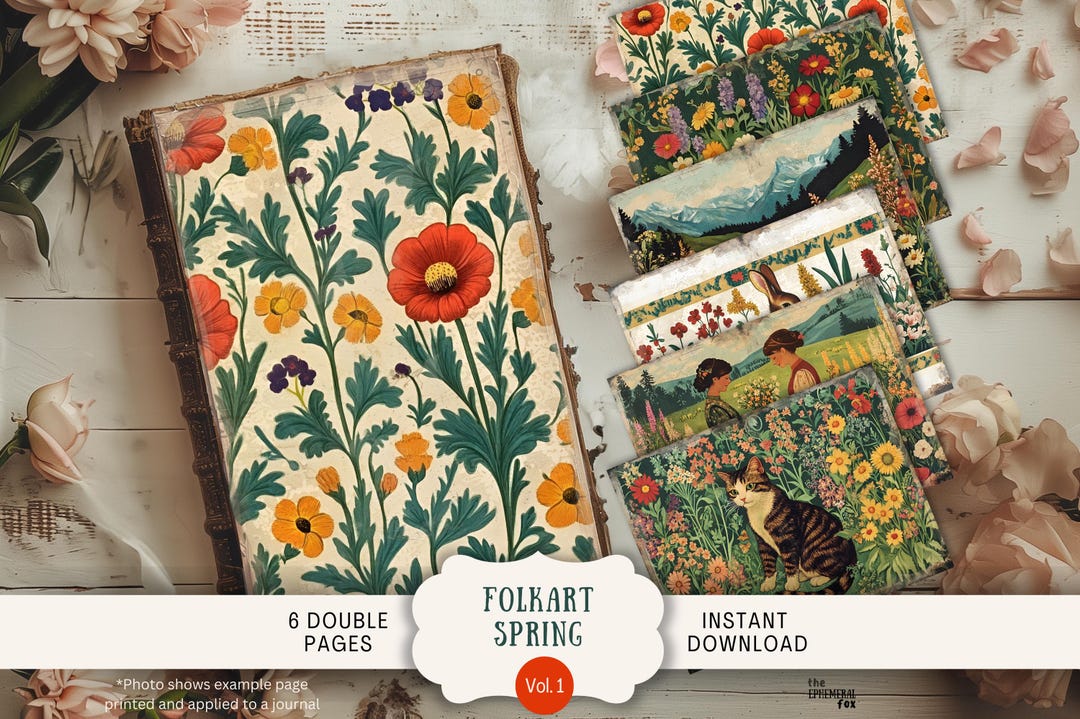 Folkart Spring Floral Junk Journal Pages 6 Digital Scrapbook Papers 11 ...