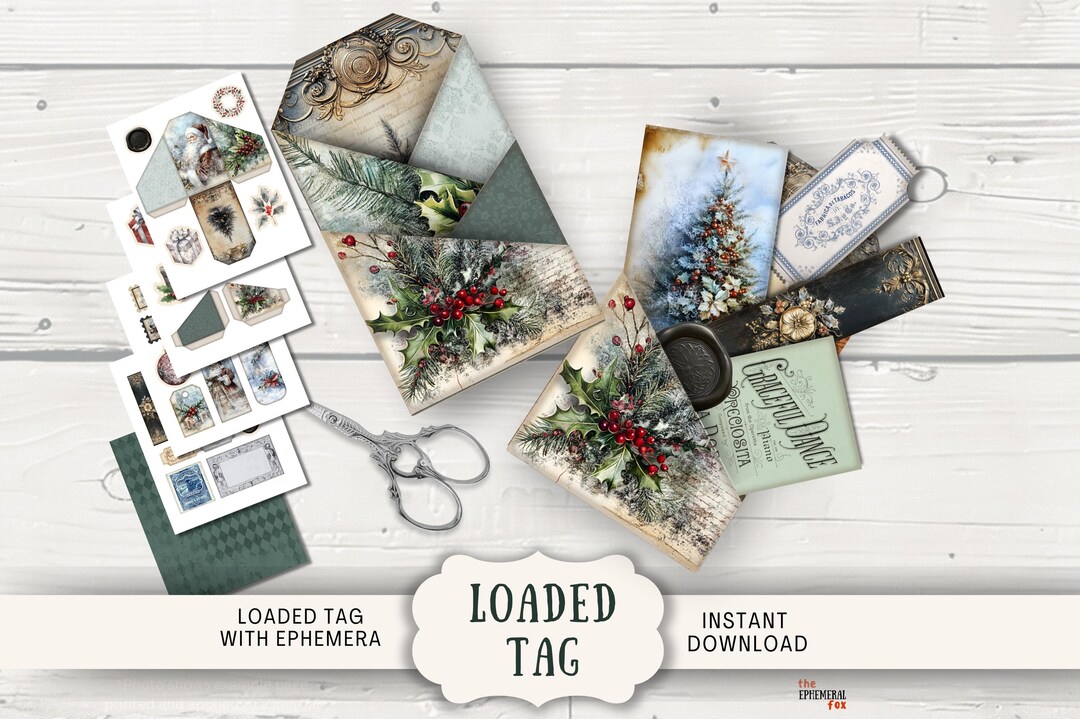 Snowy Christmas Loaded Tags Junk Journal Printable Loaded Pockets ...