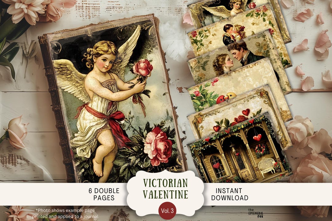 Victorian Valentine Junk Journal Pages 6 Digital Scrapbook Papers 11 X ...