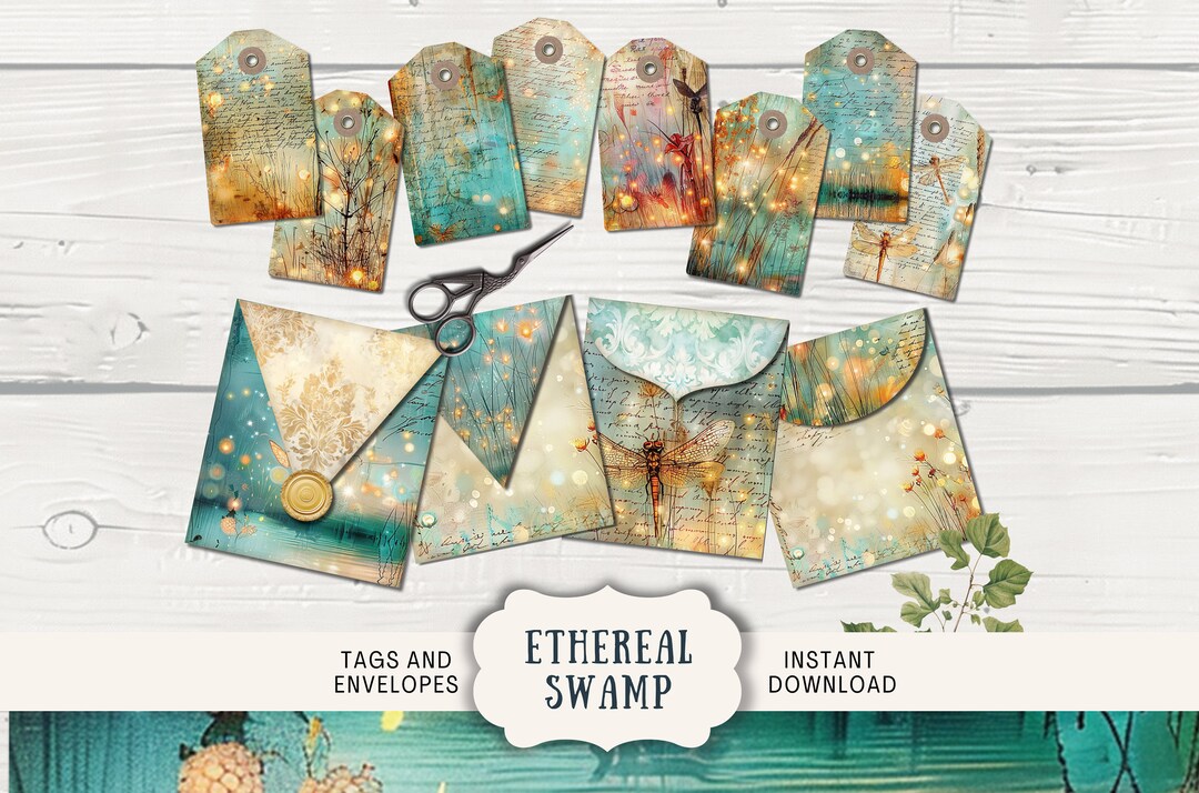 Ethereal Swamp Junk Journal Ephemera Tags & Envelopes, 4 Digital Junk ...