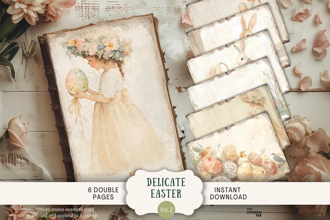 Watercolor Easter Junk Journal Pages 6 Digital Scrapbook Papers 11 X 8. ...