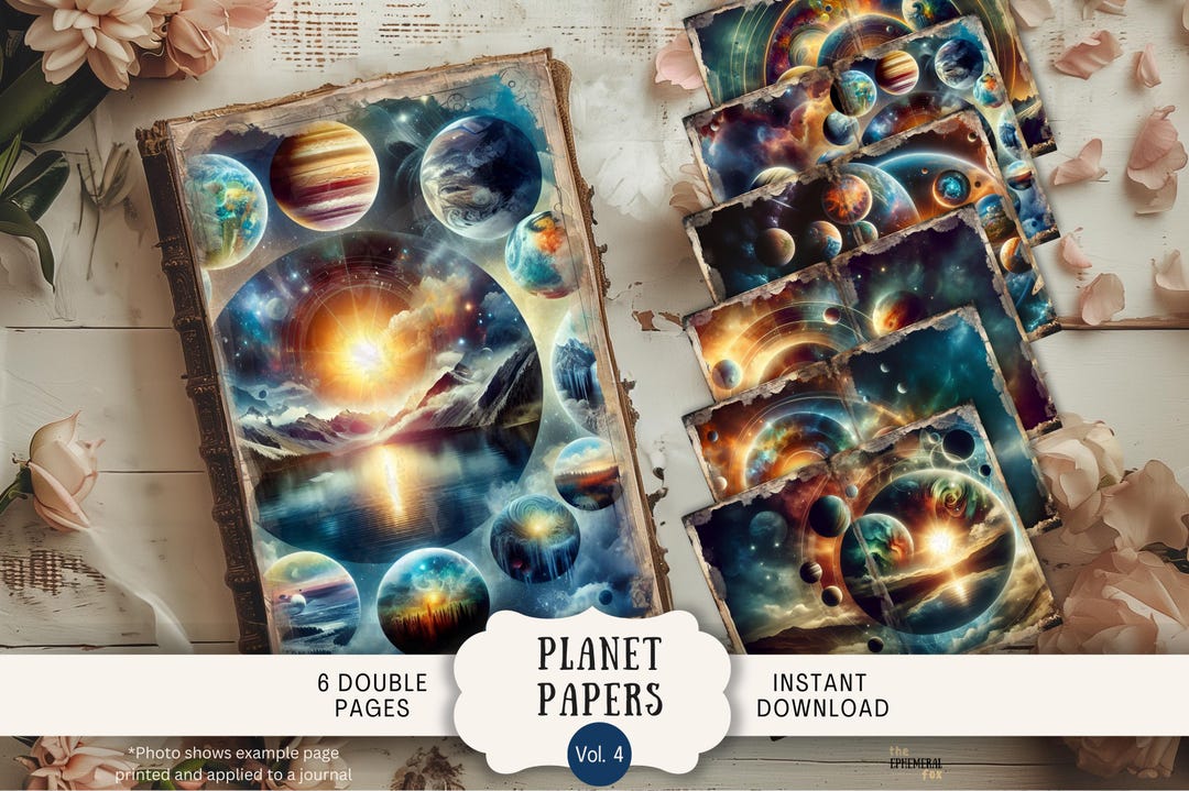 Planets Junk Journal Pages 6 Digital Scrapbook Papers 11 X 8.5" Art ...