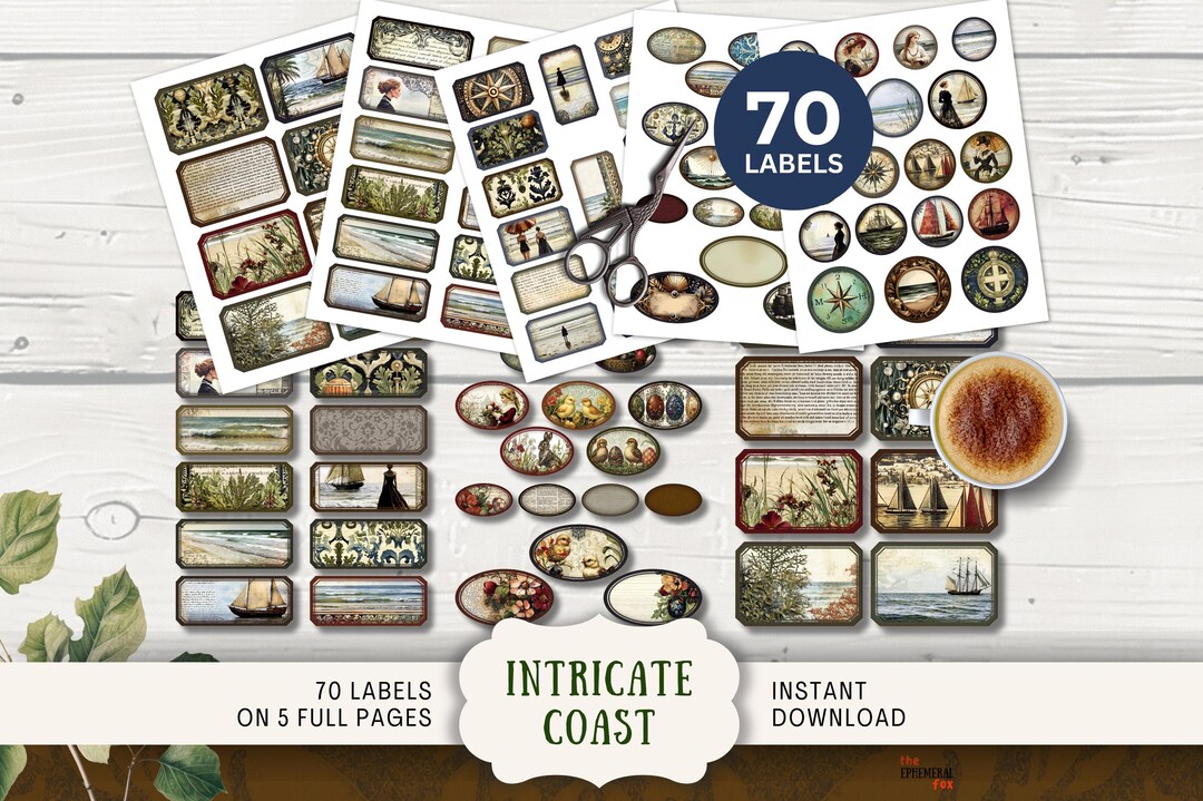 Grungy Beach Dennison-style Labels Junk Journal Printable, Digital ...