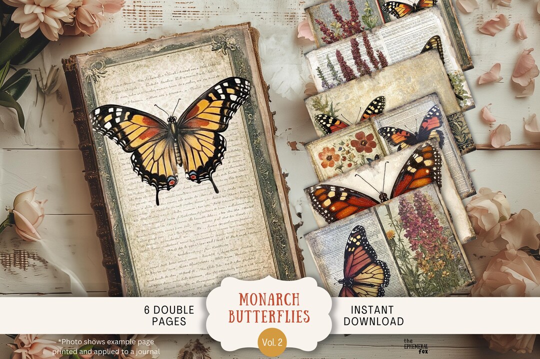 Monarch Butterflies Junk Journal Pages 6 Digital Scrapbook Papers 11 X ...