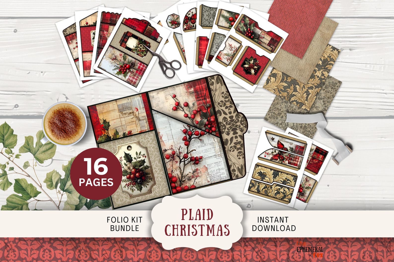 Tartan Plaid Junk Journal Folio Kit, 16 Digital Mix and Match Pages ...