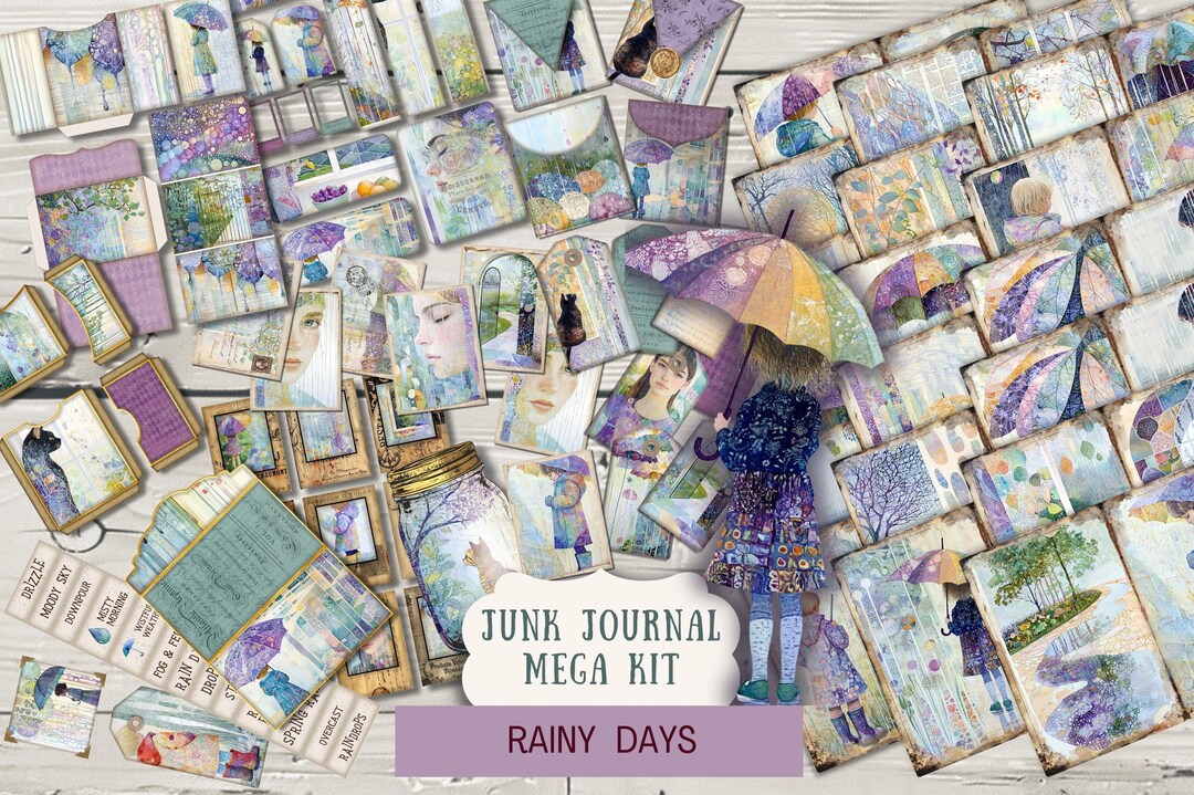 Rainy Day BUNDLE Junk Journal Kit Printable Papers Tags Tickets ...