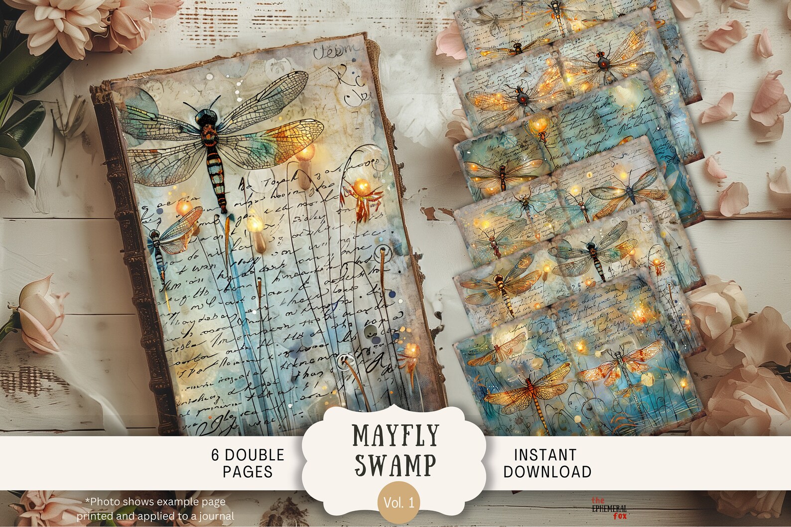 Mayfly Swamp Junk Journal Pages, 6 Digital Scrapbook Pages, 11 X 8.5" Art Printable Journal ...