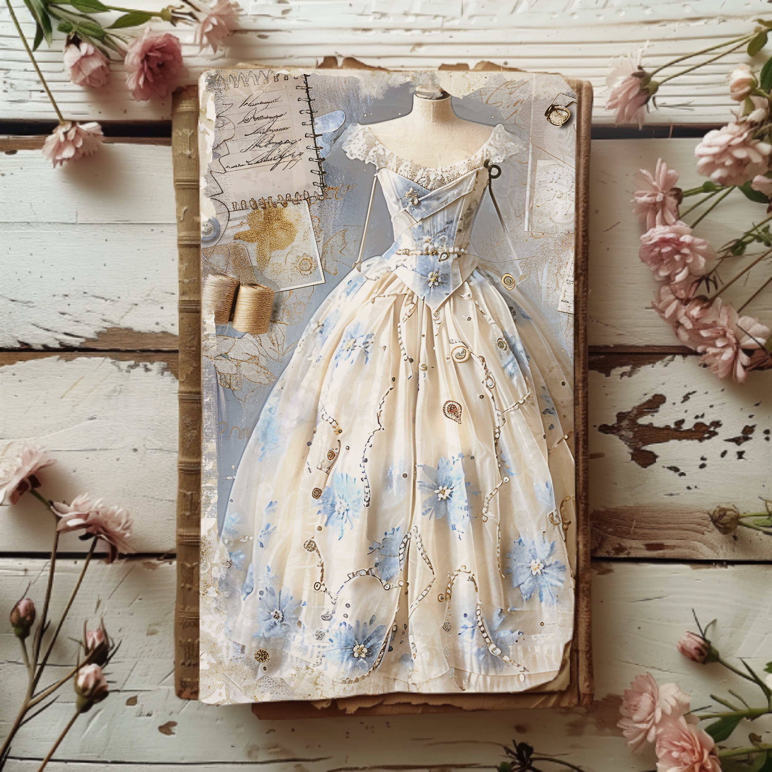 Ballgown Dressmaker Junk Journal Pages, 6 Digital Scrapbook Pages 11 X ...