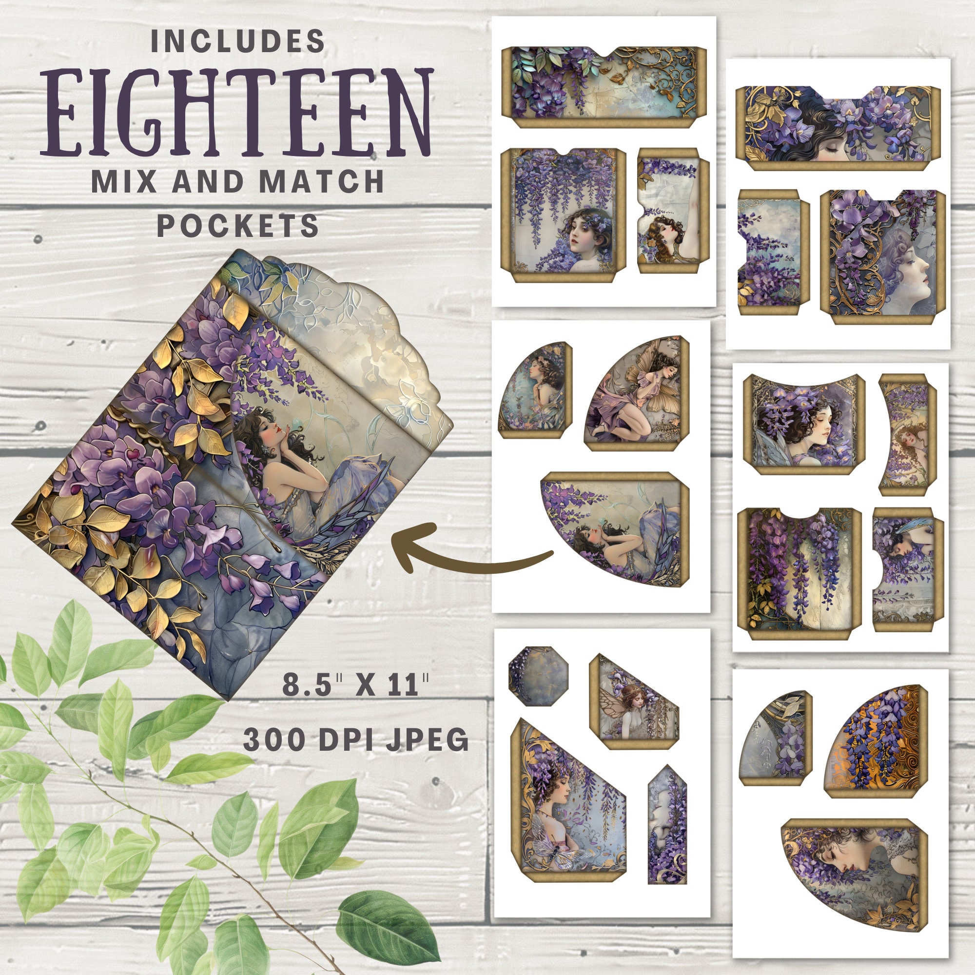 Wisteria Junk Journal Folio, 16 Digital Mix and Match Pages and Pockets ...