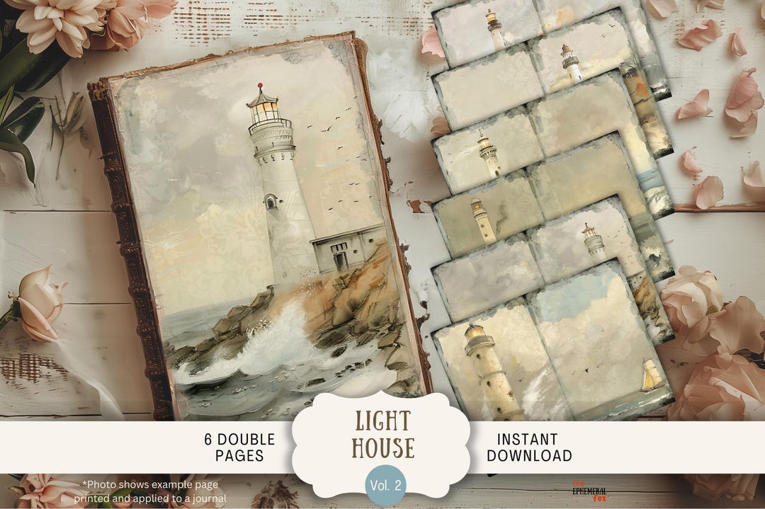 Dreamy Lighthouse Junk Journal Pages 6 Digital Scrapbook Pages 11 X 8.5 ...
