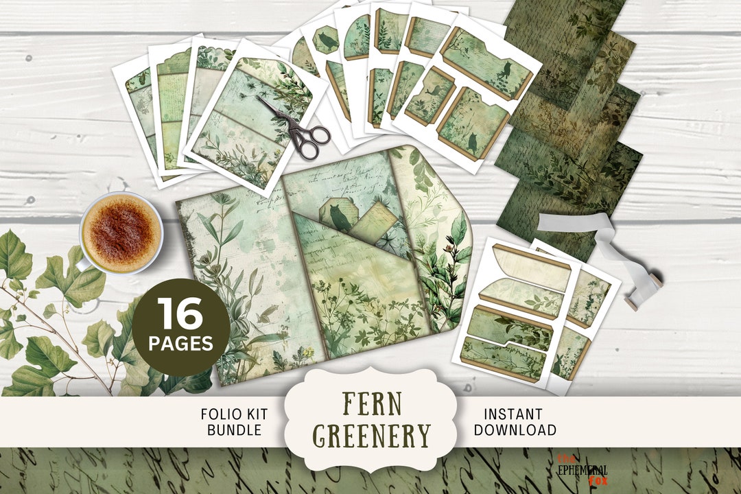 Fern Foliage Junk Journal Folio, 16 Digital Mix and Match Pages and ...