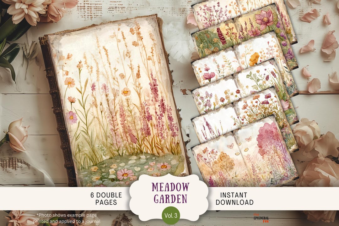 Meadow Garden Junk Journal Pages 6 Digital Scrapbook Papers Printable ...
