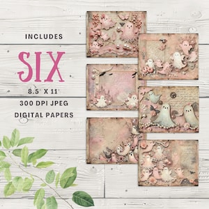 Dreamy Pastel Pink Ghosts Pages 6 Digital Scrapbook Papers 11 X 8.5 Art ...