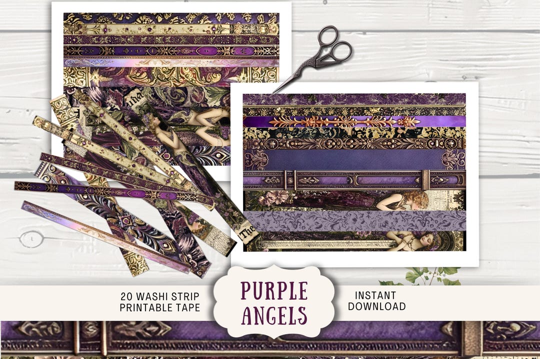 Purple Angel Printable Washi Tape, Junk Journal Digital Decorative ...