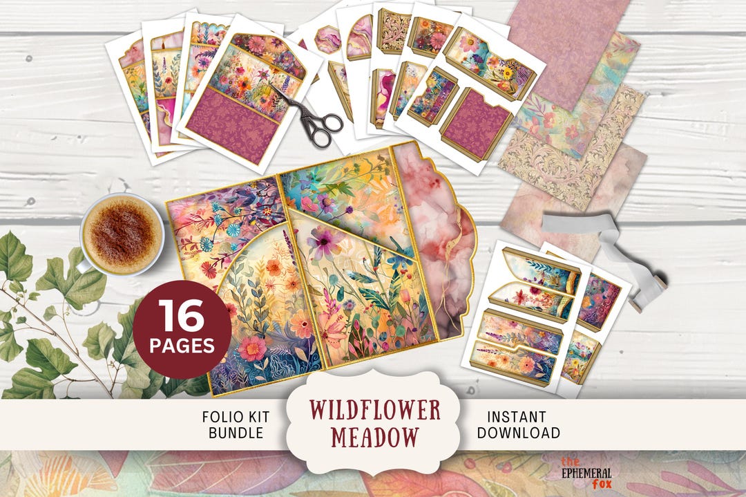 Meadow Wildflower Junk Journal Folio, 16 Digital Mix and Match Pages ...