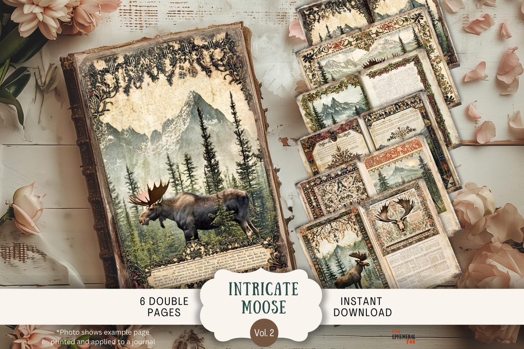 Vintage Moose Junk Journal Pages 6 Digital Scrapbook Papers 11 X 8.5 ...