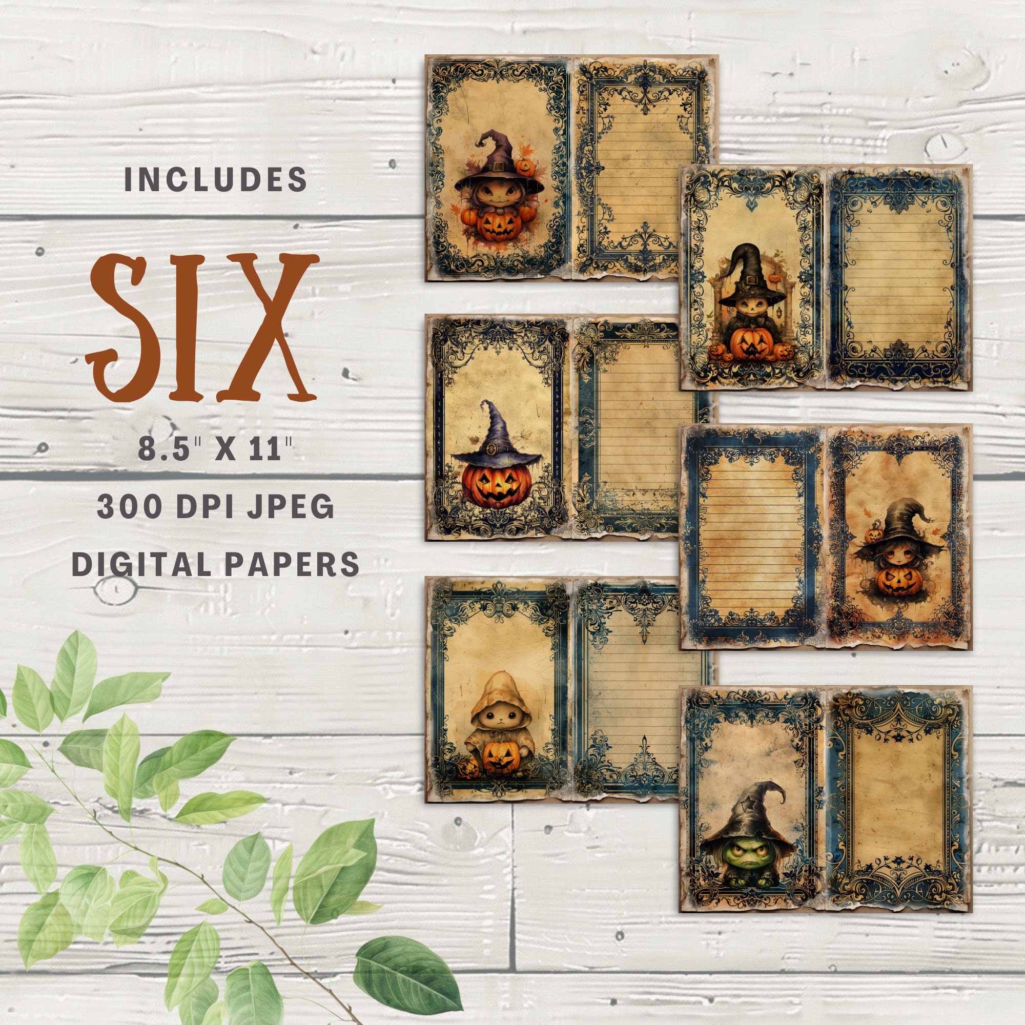 Pumpkin Friends Junk Journal Pages, 6 Digital Scrapbook Pages, 11 X 8.5 ...