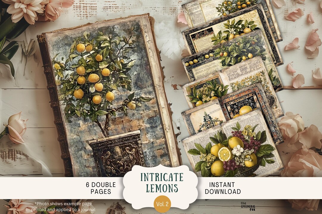 Vintage Lemons Junk Journal Pages 6 Digital Scrapbook Papers Printable ...