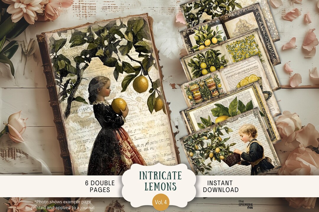 Vintage Lemons Junk Journal Pages 6 Digital Scrapbook Papers Printable ...