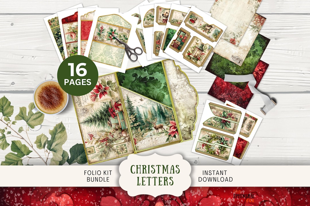 Christmas Letters Junk Journal Folio Kit, 16 Digital Mix and Match ...